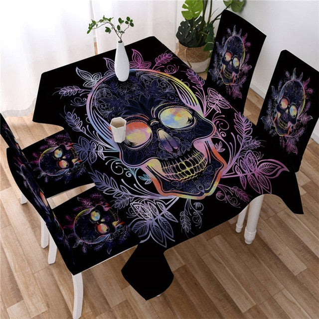 Sugar Skull Tablecloth Gothic Colorful Waterproof Table Cloth Rose Flo ...