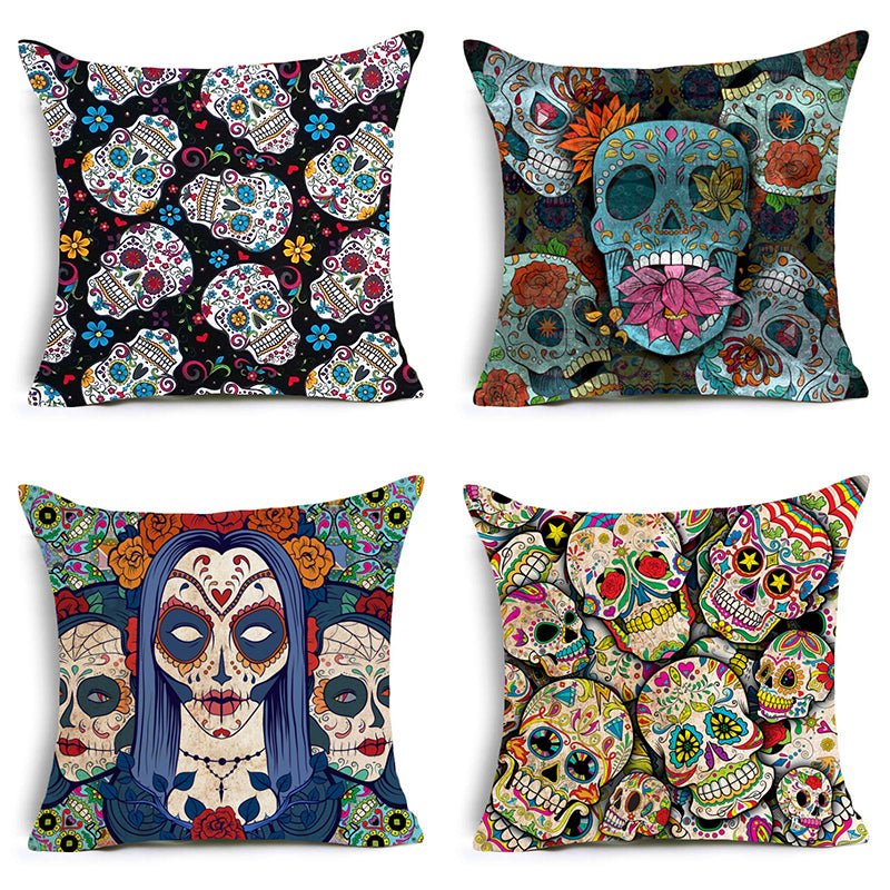 DecorUhome Folkloric Sugar Skull Cushion Covers Polyester Sequin pillo ...