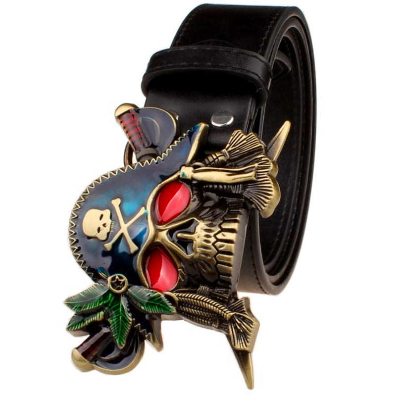 Fashion New men's leather belt metal buckle colored pirate belts punk ...