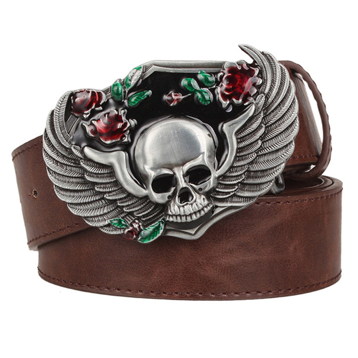Wild Personality Men's belt metal buckle colour Skull Totem belts wing ...